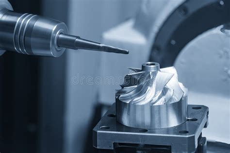 The 5 Axis Cnc Milling Machine Cutting The Turbocharger Part With Solid Taper Ball End Mill Tool