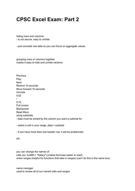 CPSC Excel Exam Part 2 Questions And Answers Rated A By Experts 2024 2025 EXCEL CRASH COURSE