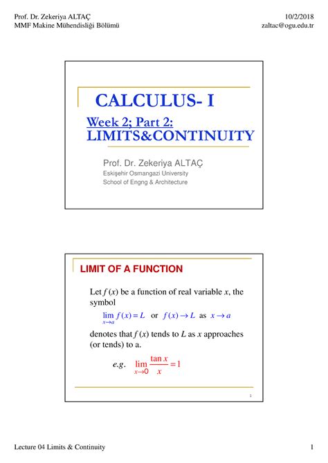 Lec 03 Limits Continuity 1 Mmf Makine Mühendisliği Bölümü Zaltac Calculus I Prof Dr