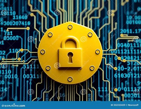 The Yellow Padlock With A Keyhole In The Center Resting On A Blue And Yellow Circuit Board The