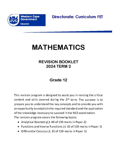 2024 Mathematics Gr 12 Term 2 Revision Directorate Curriculum Fet