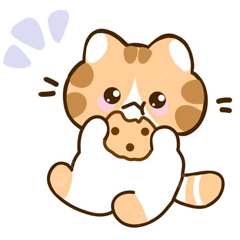 간식을 먹고 있는 사랑스러운 귀여운 작은 고양이 주황색 스티커 일러스트 페인트 주방 고양이 Png 일러스트 및 Psd 이미지 무료 다운로드 Pngtree