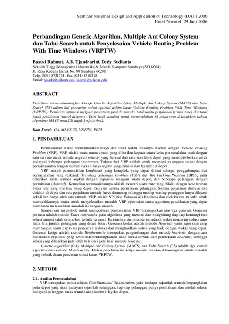 Pdf Perbandingan Genetic Algorithm Multiple Ant Colony System Dan Tabu Search Untuk
