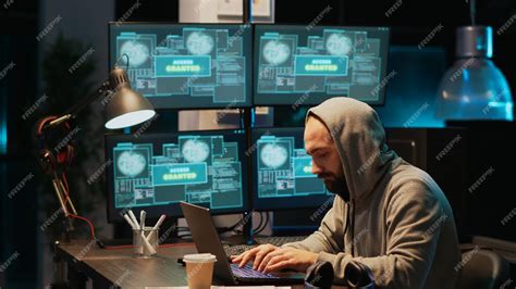 Premium Photo Dangerous Programmer Hacking Security System To Steal