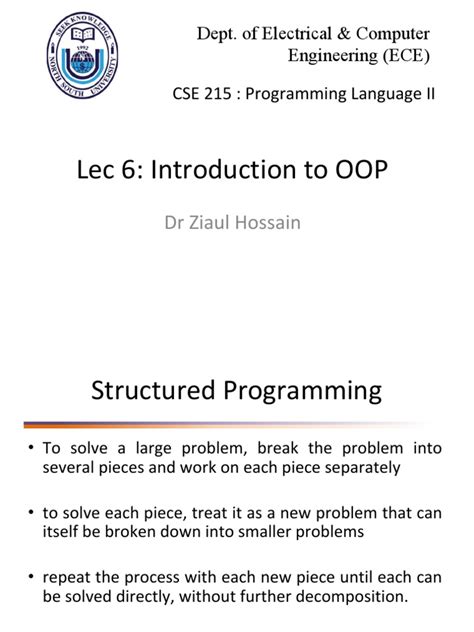 Lec 6 Introduction To Oop Dr Ziaul Hossain Pdf Method Computer