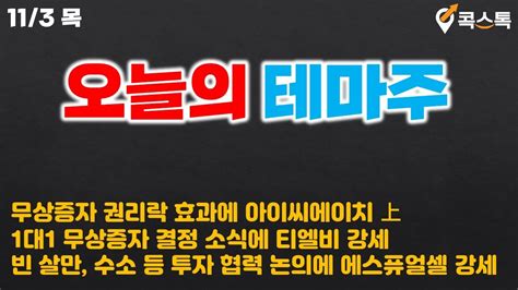 콕스톡 오늘의 테마주 무상증자 권리락 효과에 아이씨에이치 上 1대1 무상증자 결정 소식에 티엘비 강세 Youtube