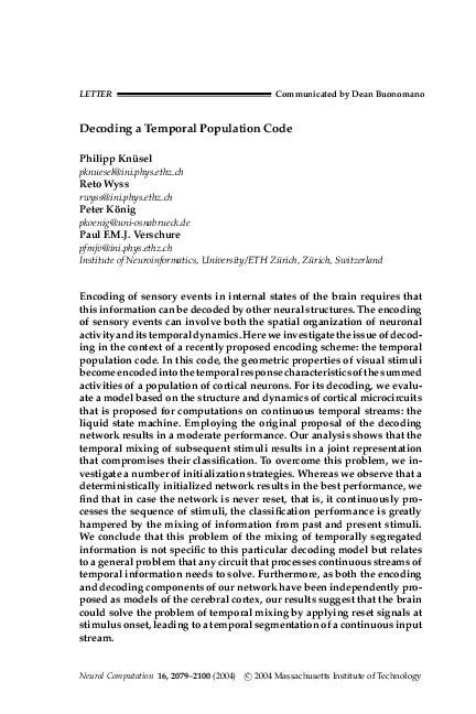 Pdf Decoding A Temporal Population Code