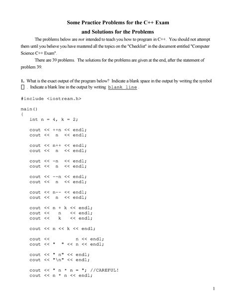 Practiceproblems C Questions And Answers Some Practice Problems For