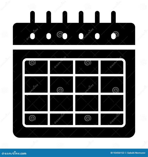 Timetable Blank Vector Icon Black And White Illustration Of Calendar Solid Linear Organizer