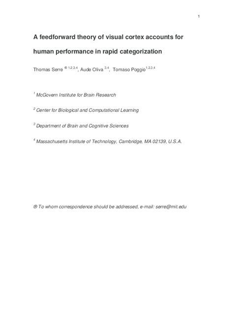Pdf A Feedforward Theory Of Visual Cortex Accounts For Human Performance In Rapid Categorization