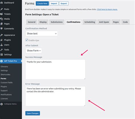 How To Modify Form Success Or Error Message Using Emd Form Builder