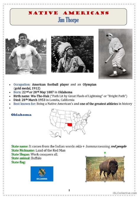 Native Americans Usa Athlete Oly English Esl Worksheets Pdf And Doc
