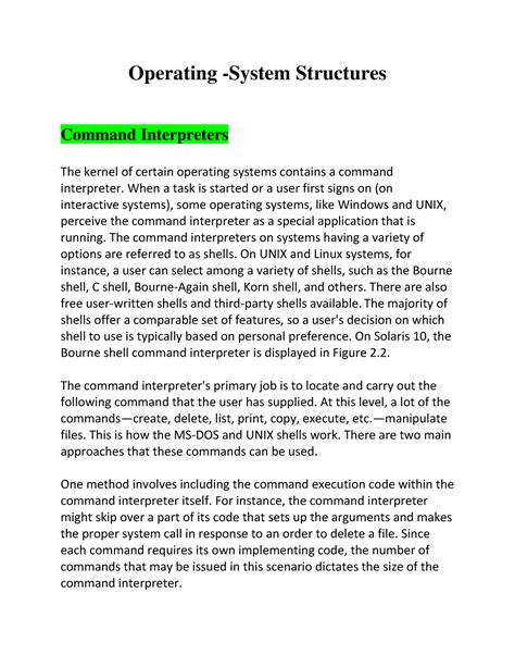 Operating System Structures Command Interpreters Operating System