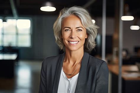 Premium Photo A Woman With Gray Hair Smiling At The Camera