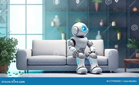 Futuristic Smart Home Robot Assistant Device In Living Room Ai Generated Stock Illustration