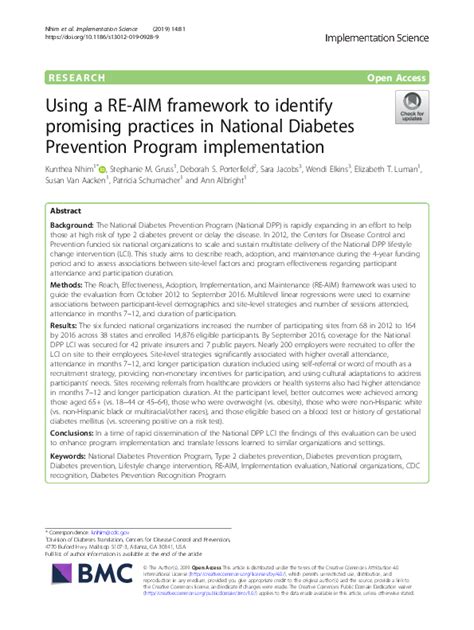 Pdf Using A Re Aim Framework To Identify Promising Practices In