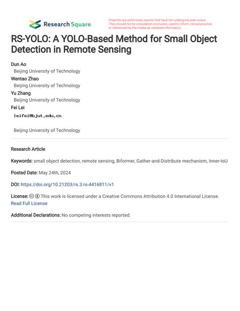 Pdf Rs Yolo A Yolo Based Method For Small Object Detection In Remote Sensing