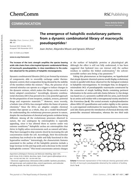 Pdf The Emergence Of Halophilic Evolutionary Patterns From A Dynamic Combinatorial Library Of