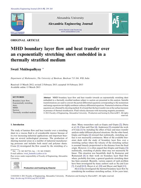 Pdf Mhd Boundary Layer Flow And Heat Transfer Over An Exponentially