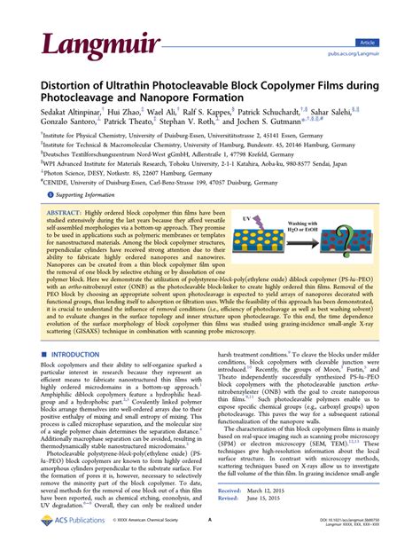 Pdf Distortion Of Ultrathin Photocleavable Block Copolymer Films During Photocleavage And