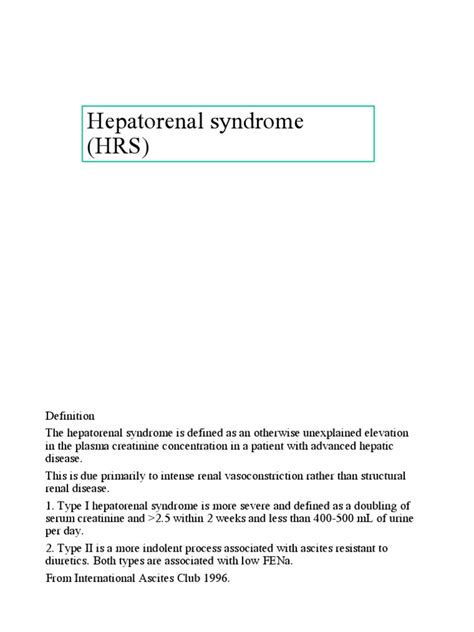 Hepatorenal Syndrome Pdf Organ Anatomy Causes Of Death