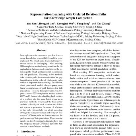 Representation Learning With Ordered Relation Paths For Knowledge Graph