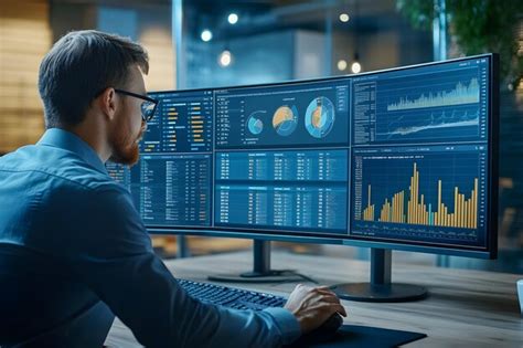 Business Professional Reviewing Data Analytics On Computer Display Premium Ai Generated Image