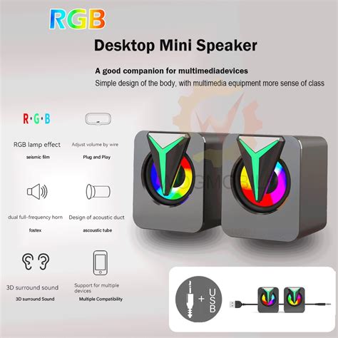 USB Speaker Laptop Desktop Stereo Mini Speaker With RGB LED Light AUX Audio For PC Computer