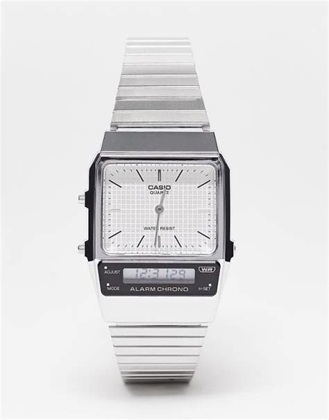 Casio Vintage Style Watch With Grid Face In Silver Exclusive At Asos Asos