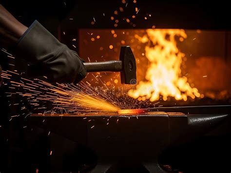 Blacksmith Shaping Metal On Anvil With Hammer Stock Illustration