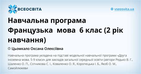 Навчальна програма Французька мова 6 клас 2 рік навчання Інші методичні матеріали