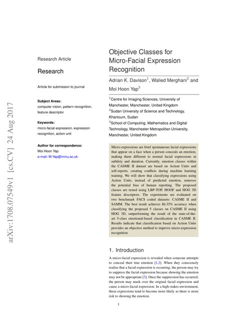 Pdf Objective Classes For Micro Facial Expression Recognition