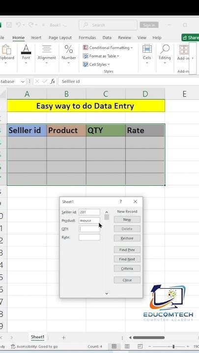 Data Entry In Ms Excel Educomtech Trending Shorts Explore Support Exceltech Trendingtopic