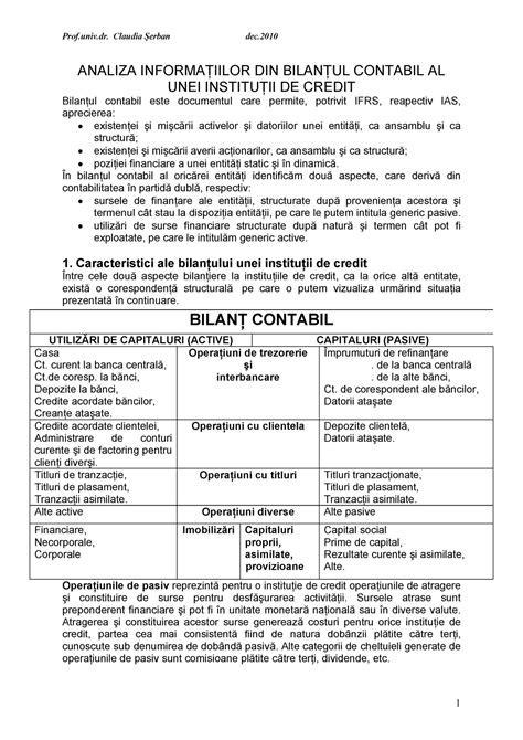 264292629 Suport Curs Analiza Bilant Bancar Analiza InformaŢiilor Din BilanŢul Contabil Al