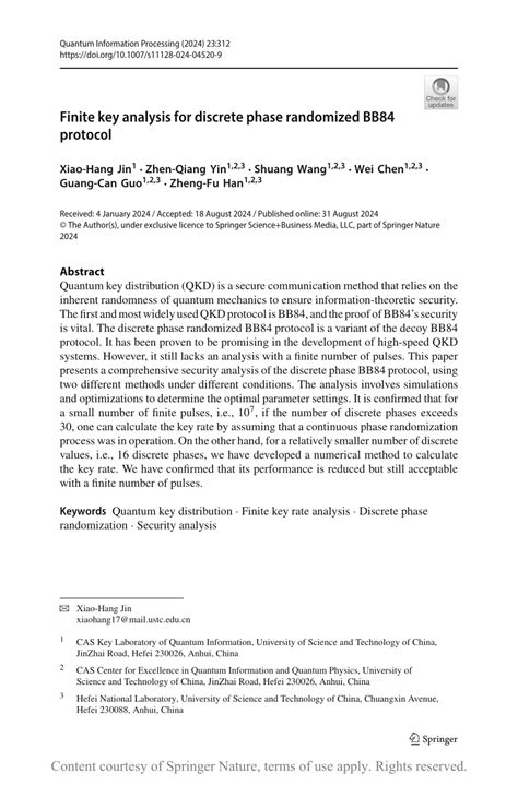 Finite Key Analysis For Discrete Phase Randomized Bb84 Protocol Request Pdf
