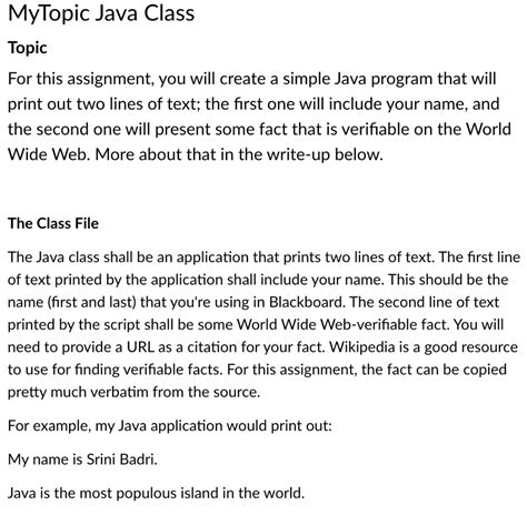 Solved MyTopic Java Class Topic For This Assignment You Chegg