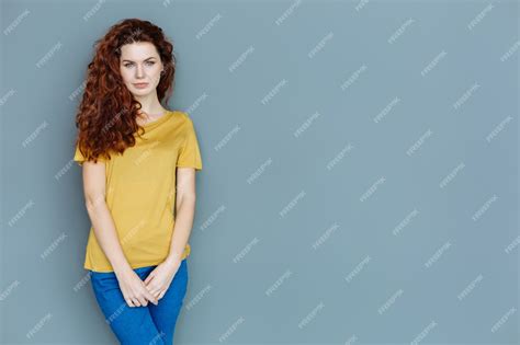 Premium Photo Joyful Mood Positive Nice Attractive Woman Standing