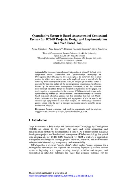 Pdf Quantitative Scenario Based Assessment Of Contextual Factors For Ict4d Projects Design