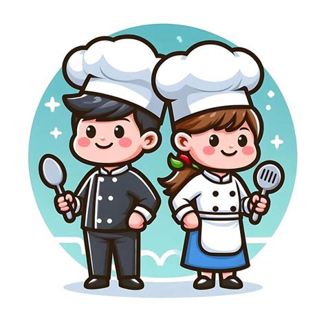 A Man And A Woman In Chef Uniforms Stand In Front Of A Cookbook