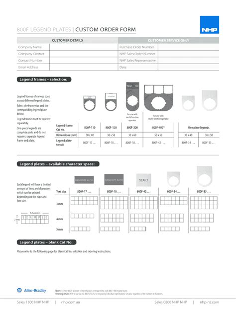 Fillable Online Nhp Com 800f Legend Plates Custom Order Form Fax Email Print Pdffiller