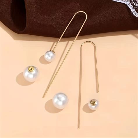 Faux Pearl Pendant Dangle Earrings Simple Elegant Style Temu Portugal