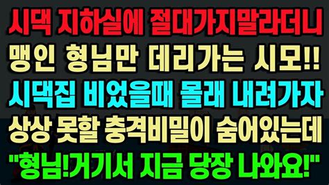 실화사연 시댁 지하실에 절대가지말라더니 맹인 형님만 데리가는 시모 시댁집 비었을때 몰래 내려가자 상상 못할 충격비밀이 숨어있는데 형님거기서 지금 당장 나와요