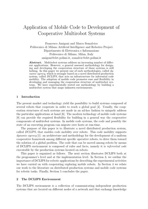 Pdf Application Of Mobile Code To Development Of Cooperative Multirobot Systems