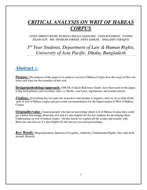 Writ Of Habeas Corpus Example