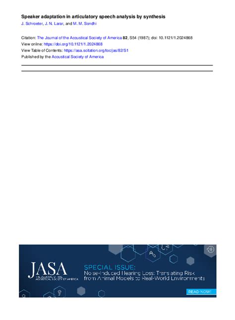 Pdf Speaker Adaptation In Articulatory Speech Analysis By Synthesis