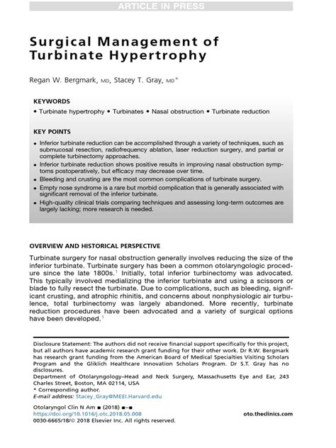 Surgical Management Of Turbinoplasty Lo Mejor De Lo Mejor Pdf Surgery Human Nose