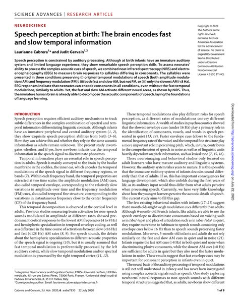 Pdf Speech Perception At Birth The Brain Encodes Fast And Slow Temporal Information