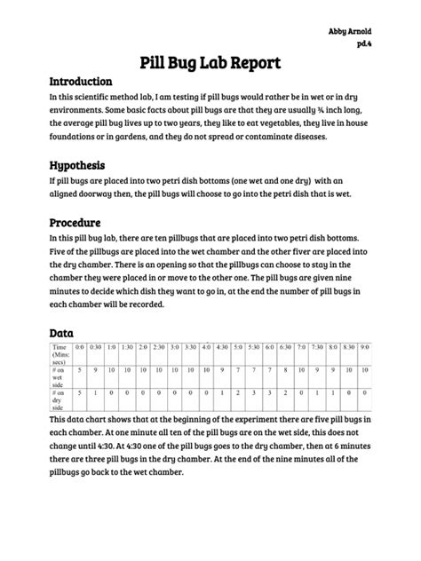 Pill Bug Lab Report Download Free Pdf Experiment Methodology