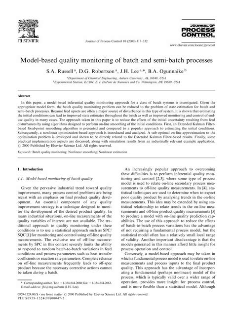 Pdf Model Based Quality Monitoring Of Batch And Semi Batch Processes