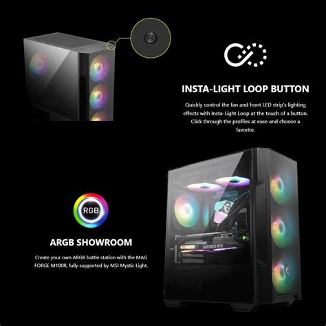 EasyPC MSI MAG Forge M100A Auto RGB M100R Auto RGB M100R ARGB PC Case Black Micro ATX